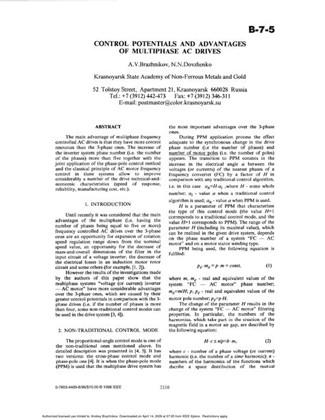 Pdf Control Potentials And Advantages Of Multiphase Ac Drives