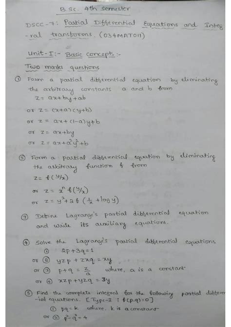 Solution Math Imp Questions Partial Deferential Equations And Integral