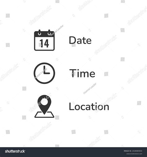 Date Time Location Icon Place Icon Stock Vector Royalty Free 2428085933 Shutterstock