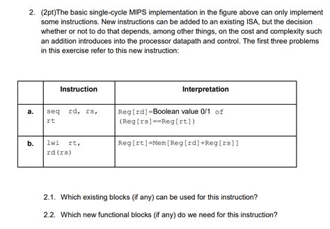 solved 2 2pt the basic single cycle mips implementation in