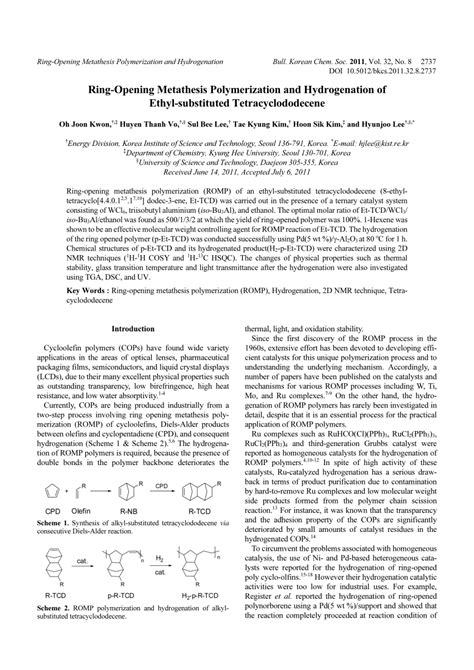 Pdf Ring Opening Metathesis Polymerization And Hydrogenation Ring Opening Metathesis