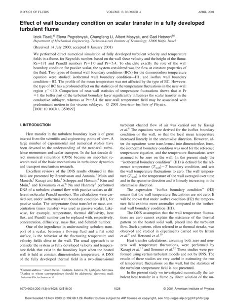 Pdf Effect Of Wall Boundary Condition On Scalar Transfer In A Fully Developed Turbulent Flume