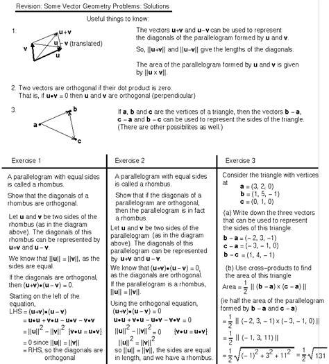 Vector Geometry And Vector Calculus Math100 Revision Exercises
