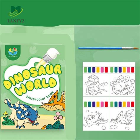 Alanfy สมุดวาดภาพระบายสีน้ํา รูปไดโนเสาร์ กราฟฟิติ เจ้าหญิง พร้อมแปรง ขนาด A4 สําหรับเด็ก 20