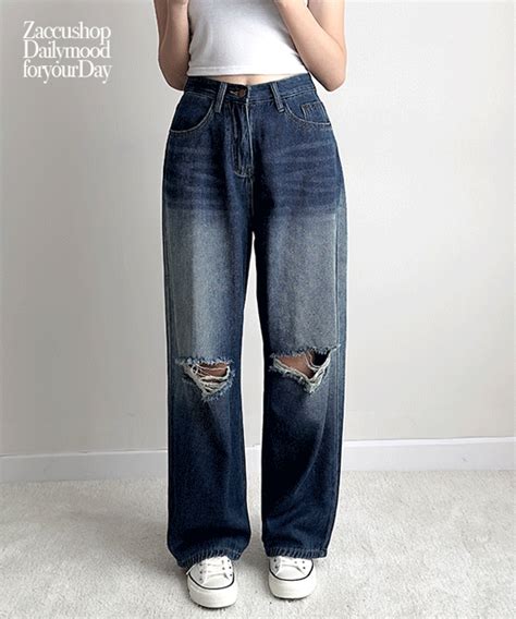 [숏and롱 ~xl] 무파 무파진 얇은 빈티지 찢청 무릎 디스트로이드 롱 와이드 하이웨스트 진청 데님 팬츠 기장선택 키작녀 키큰녀 빅사이즈 에이블리