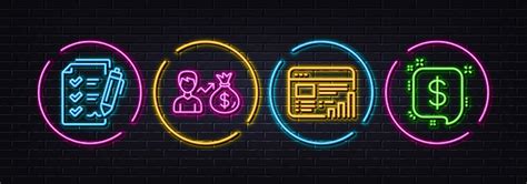 Sallary 설문 조사 체크리스트 및 웹 보고서 최소 줄 아이콘 웹 응용 프로그램의 경우 인쇄 네온 레이저 3d 조명 벡터 경영자에 대한 스톡 벡터 아트 및 기타 이미지