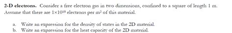 Solved D Electrons Consider A Free Electron Gas In Two Chegg