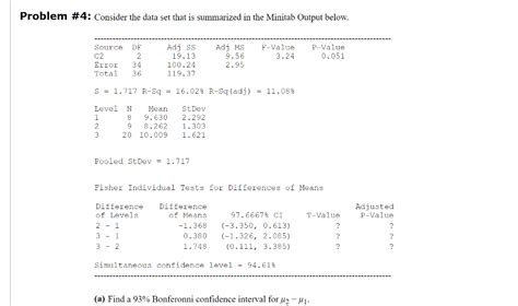 problem 4 consider the data set that is summarized