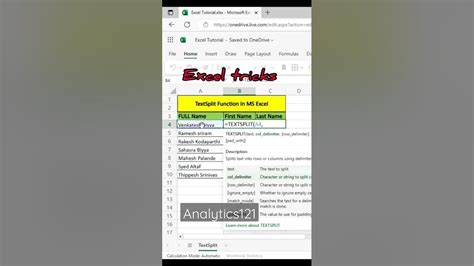 Separate The First And Last Name Using Textsplit Function 😎😎😎😎 Exceltutorial Dataanalytics