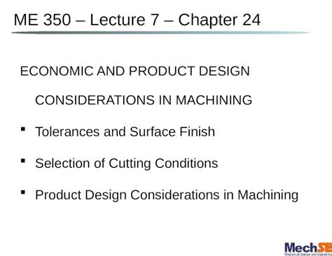 Pptx Me 350 Lecture 7 Chapter 24 Economic And Product Design Considerations In Machining