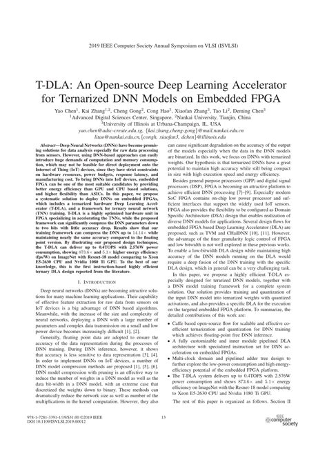 PDF T DLA An Open Source Deep Learning Accelerator For Ternarized DNN Models On Embedded FPGA