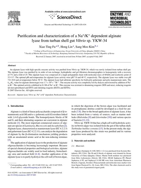Pdf Purification And Characterization Of A Nak Dependent Alginate Lyase From Turban Shell
