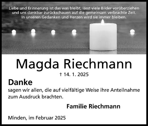Traueranzeigen Von Magda Riechmann Trauermtde