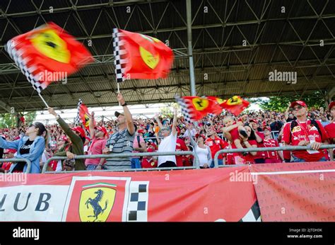 Scuderia Ferrari Flags Seen In The Grandstand At The Start Of The 2017