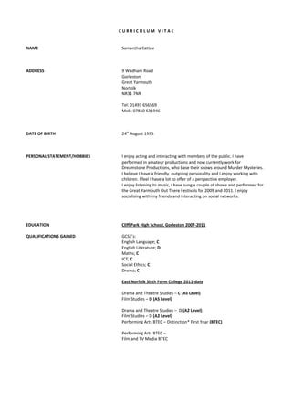 Samantha Cattee S CV PDF