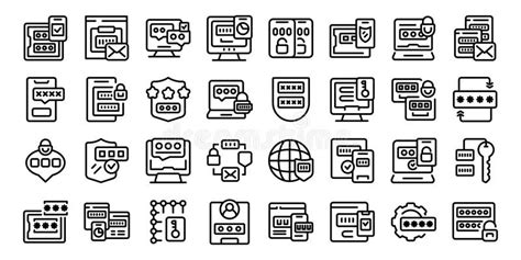 Multi Factor Authentication Icons Set Outline Vector Laptop Security