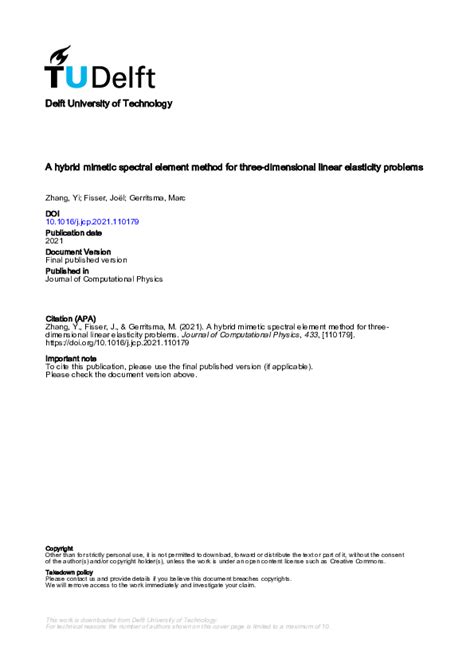 Pdf A Hybrid Mimetic Spectral Element Method For Three Dimensional Linear Elasticity Problems