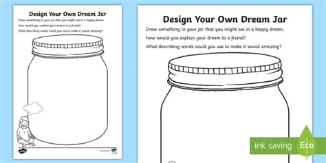 Design Your Own Dream Jar Worksheet Worksheet Twinkl Worksheets