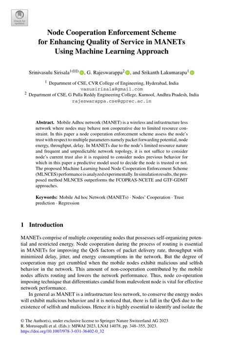Pdf Node Cooperation Enforcement Scheme For Enhancing Quality Of Service In Manets Using