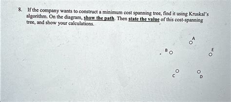 Solved If The Company Wants To Construct A Minimum Cost Spanning Tree Find It Using Kruskals