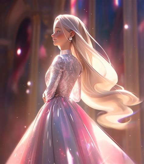 Premium Photo Cute Blond Princess With Pink Dress Cartoon Illustration Animated Style