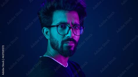 Indian Man Guy Profile Turning Head Looking Camera Serious Developer Coding Internet Technology