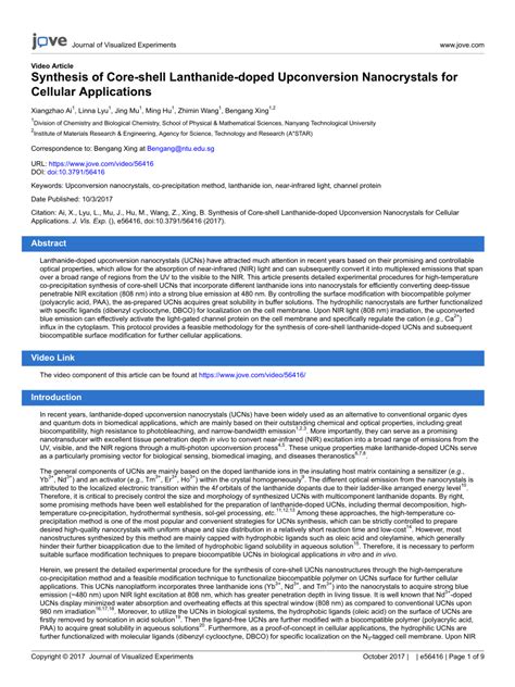 Pdf Synthesis Of Core Shell Lanthanide Doped Upconversion Nanocrystals For Cellular Applications