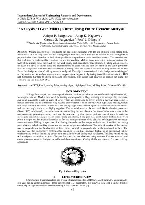 Pdf Analysis Of Gear Milling Cutter Using Finite Element Analysis
