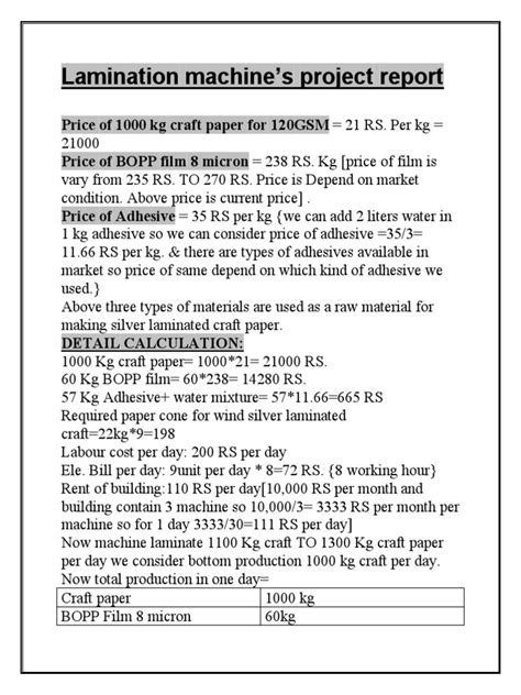 Roll To Roll Lamination Project Report Pdf Lamination Profit