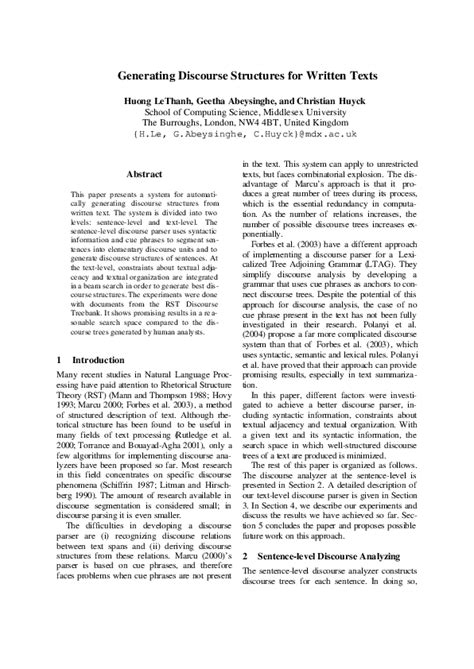Pdf Generating Discourse Structures For Written Texts