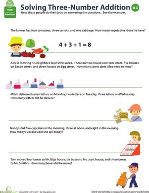Add Three Numbers Word Problems Worksheet Education Com