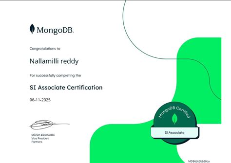 Excited To Announce That Ive Officially Earned My Mongodb Si Associate Certification 🚀 This