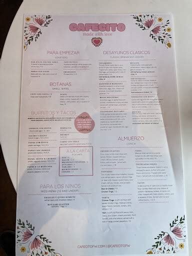 Menu At Cafecito Fort Worth