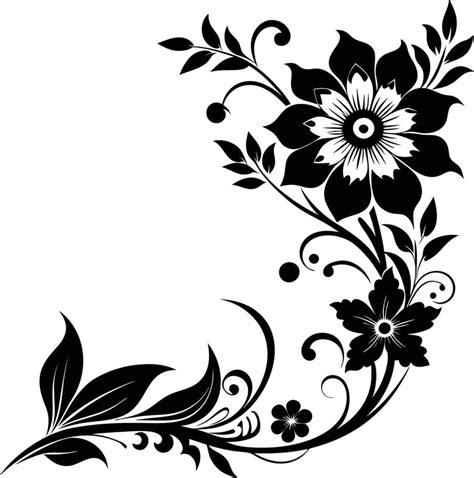 Abstract Floral Corner Design Black And White Illustration 47486757