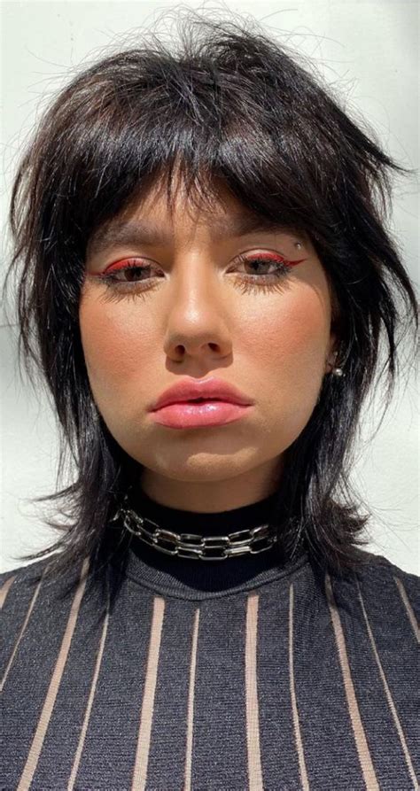 50 Shag Haircuts With Bangs Brunette Long Pixie Shag