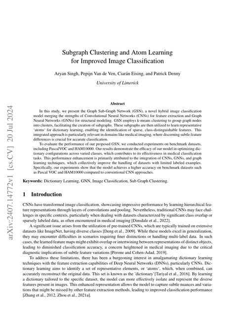 Pdf Subgraph Clustering And Atom Learning For Improved Image Classification