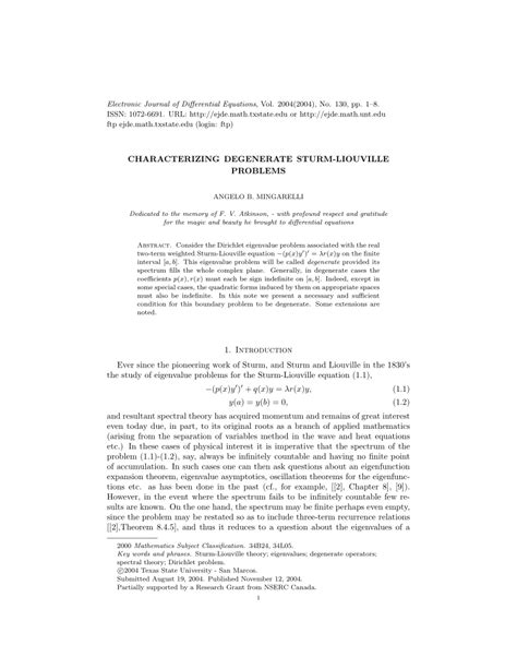 Pdf Characterizing Degenerate Sturm Liouville Problems