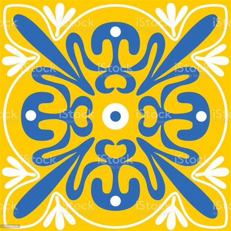 Azulejo 스페인어 포르투갈 스타일 세라믹 타일에 대한 대조 꽃 패턴 디자인을위한 벡터 일러스트레이션 대칭 만다라 인쇄 0명에 대한 스톡 벡터 아트 및 기타 이미지