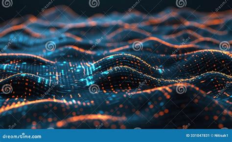 Illustration 3D Model Abstract Digital Landscape With Coding Elements