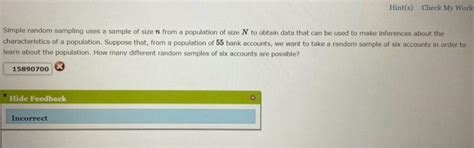 Solved Simple Random Sampling Uses A Sample Of Size N From A