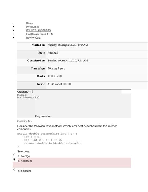 cs1102 review quiz 2 home my courses cs 1102 ay2020 t final exam