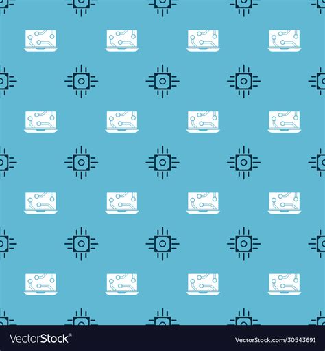 Set Processor And Laptop On Seamless Pattern Vector Image