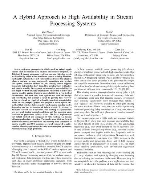 Pdf A Hybrid Approach To High Availability In Stream Processing Systems