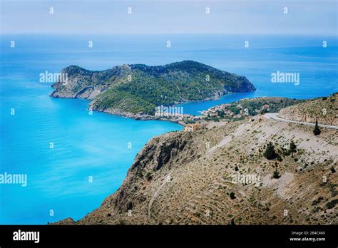 View Of Assos Village And Beautiful Blue Sea Bay Kefalonia Island