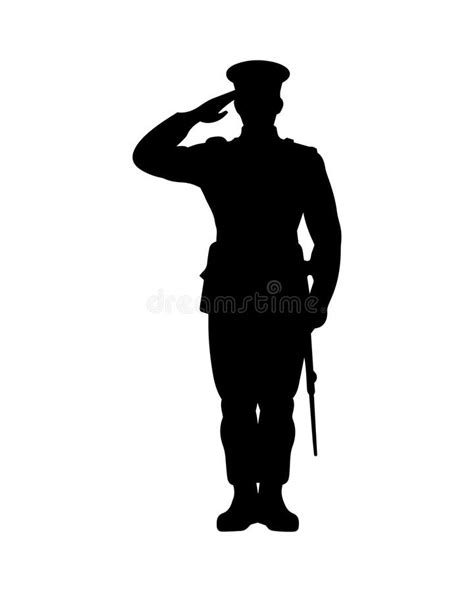 Saluting Soldier Silhouette With American Flag Stock Vector
