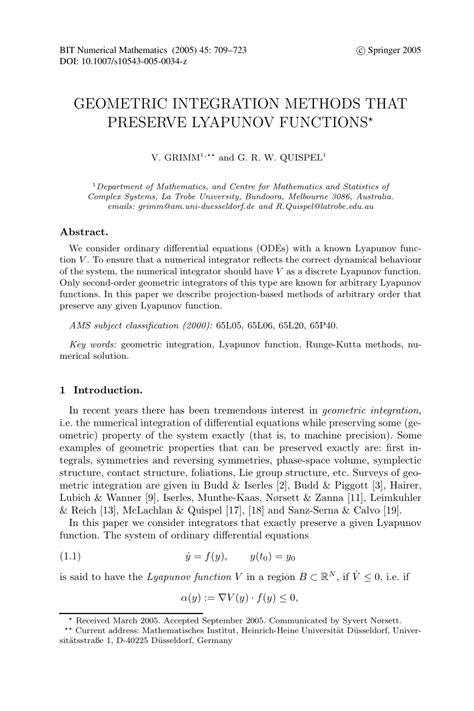 Pdf Geometric Integration Methods That Preserve Lyapunov Functions