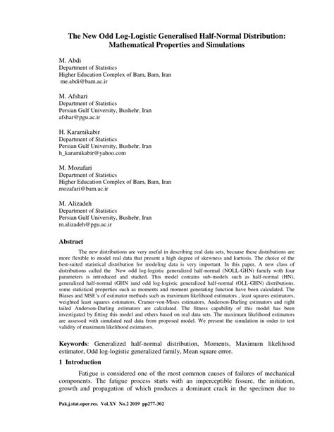 pdf the new odd log logistic generalised half normal distribution