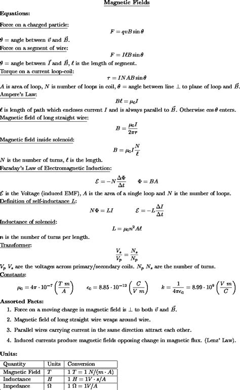 Quantum Physics Equations Sheet