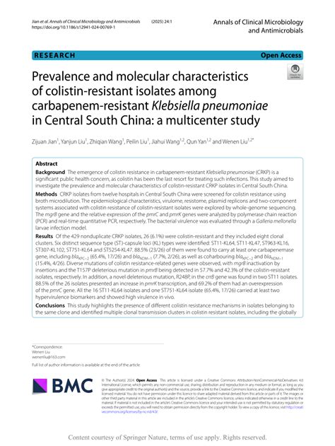 Pdf Prevalence And Molecular Characteristics Of Colistin Resistant