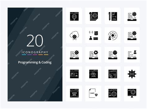 Premium Vector 20 Programming And Coding Solid Glyph Icon For